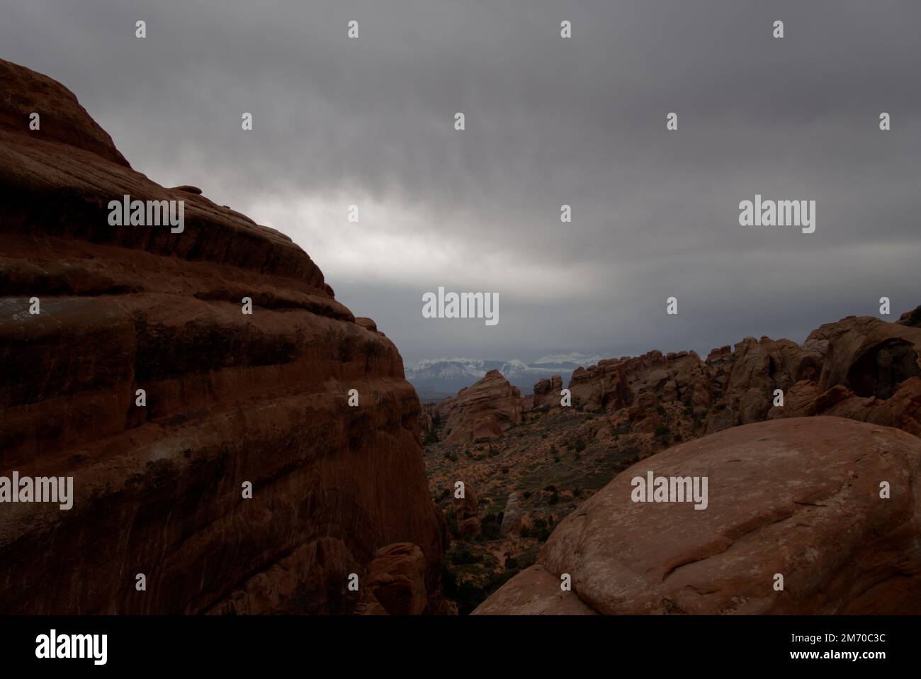 Looking toward the Fiery Furnace with the La Sal mountains in the ...
