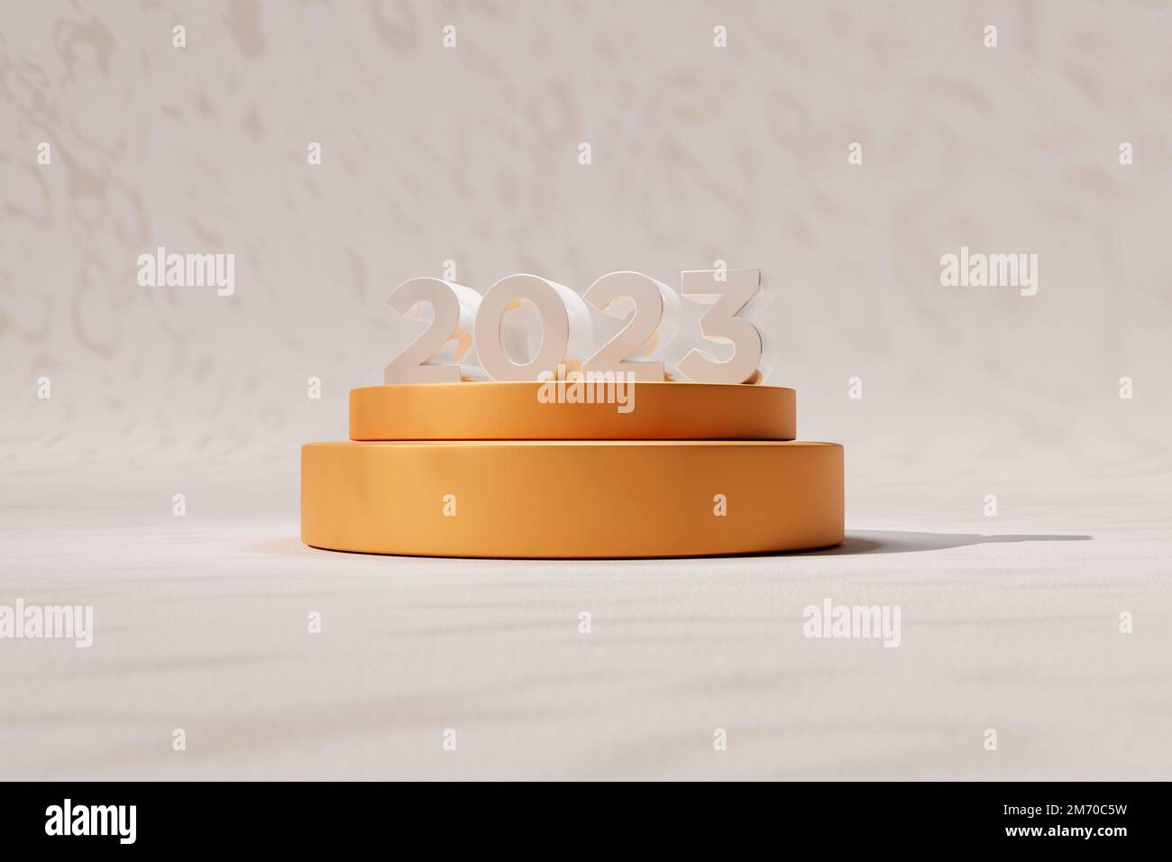 A 3D render of an orange platform with the numbers 2023 for the new ...