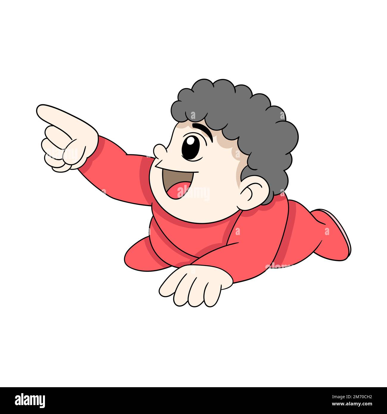 baby boy is lying on his stomach happily pointing. vector design ...