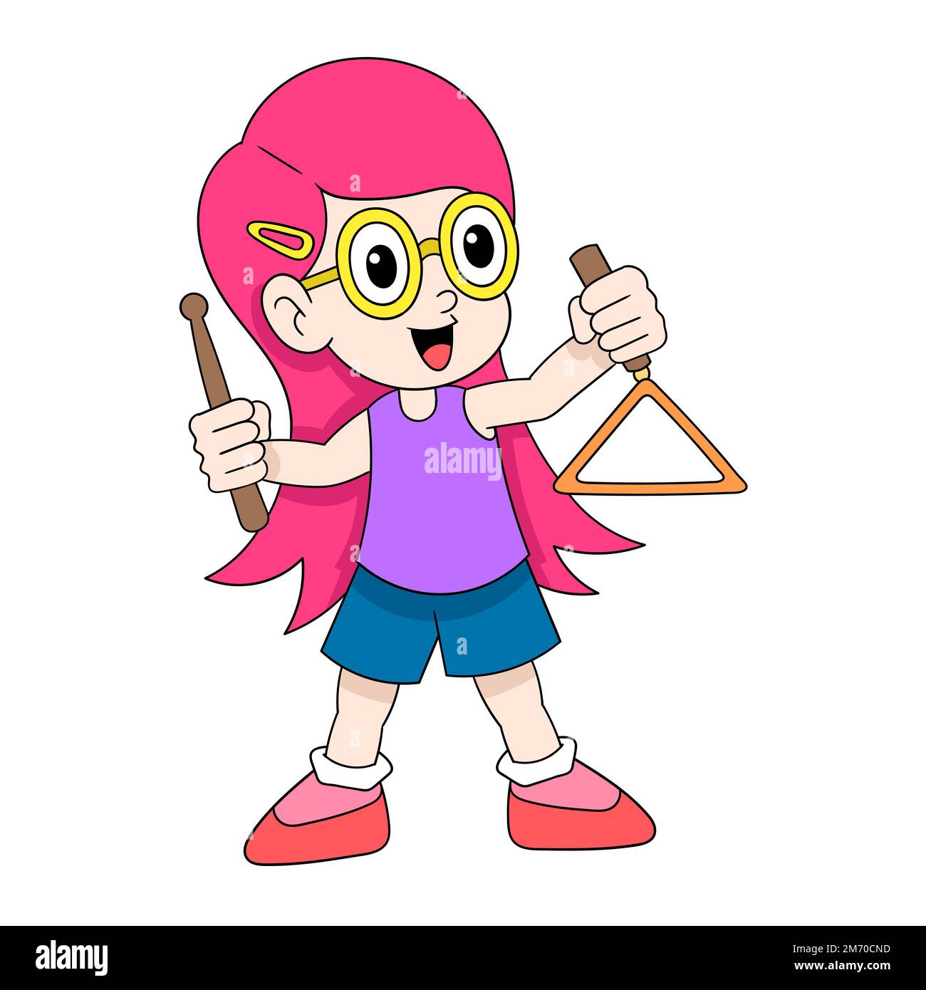 schoolgirls are ringing the bell to enter class. vector design ...