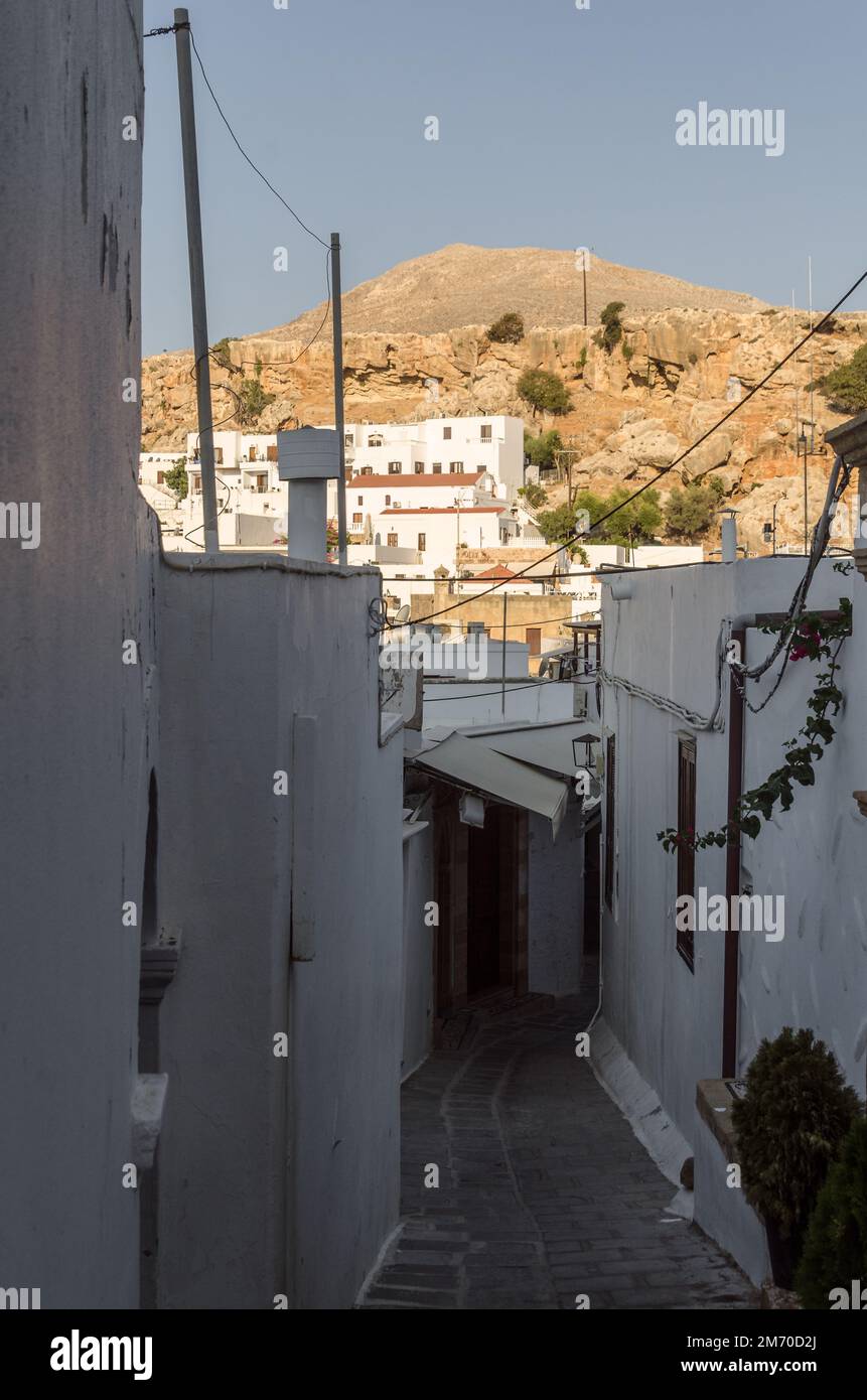 Streets of Lindos Village, Greece Stock Photo - Alamy