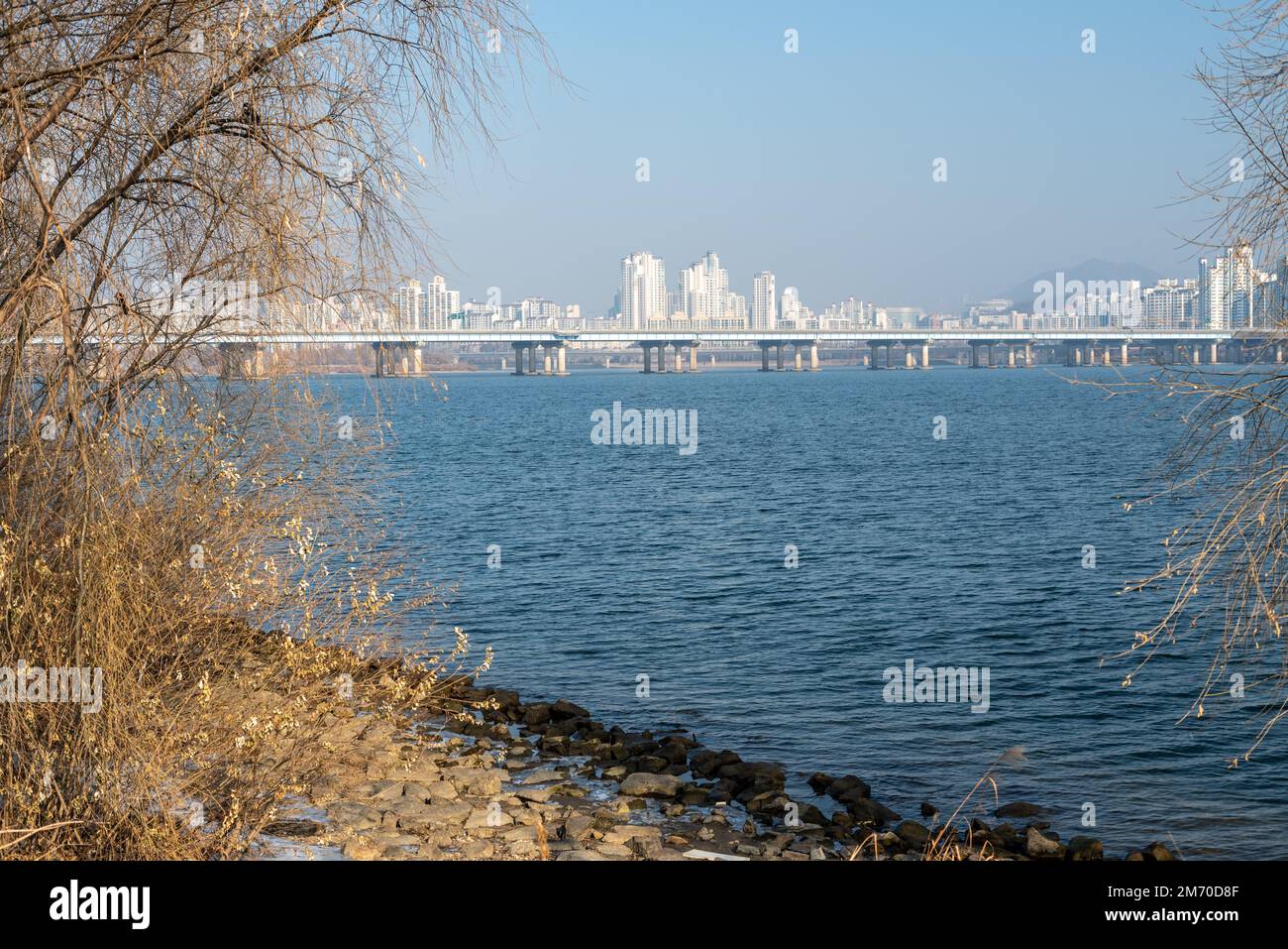 Han river Hangang and Seoul cityscape in winter in South Korea Stock ...