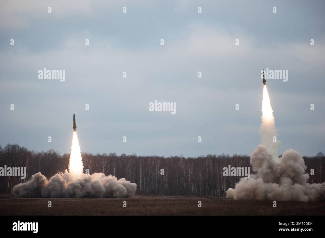 Launch of military missiles (rocket artillery) at the firing field ...
