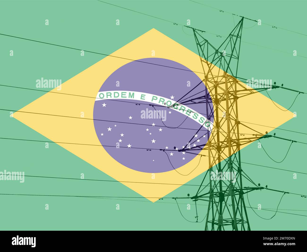 High voltage post or High voltage tower with brazil flag Stock Photo ...