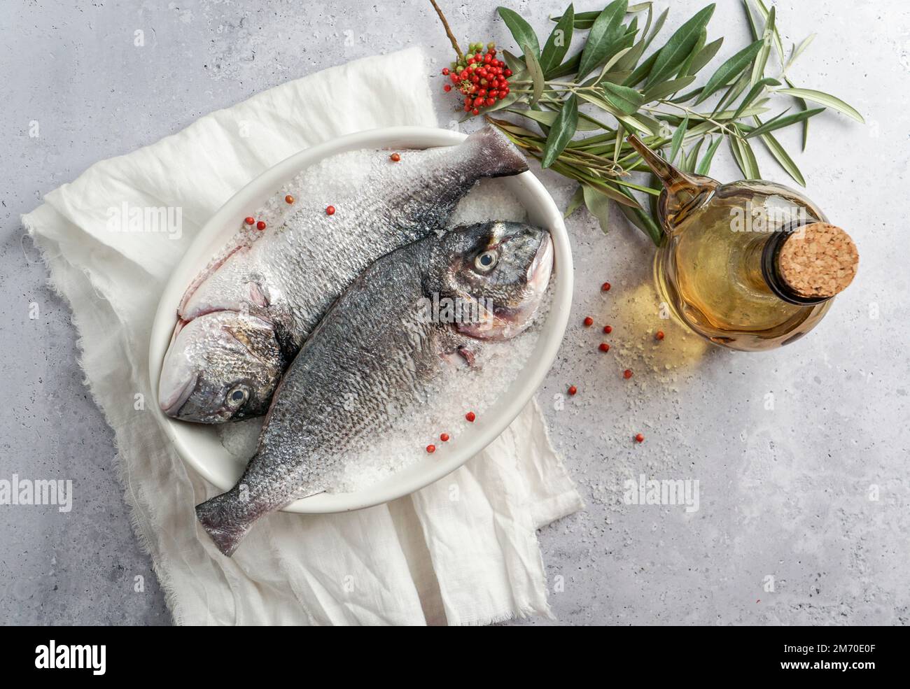 delicious dorada ready for salt-baked, fish, top view Stock Photo - Alamy