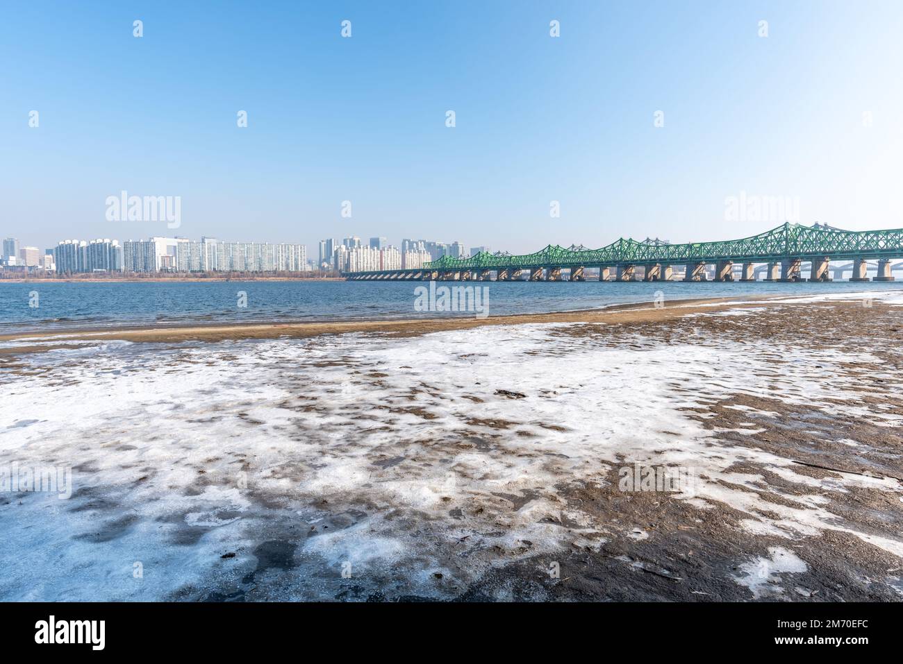 Han river Hangang and Seoul cityscape in winter in South Korea Stock ...