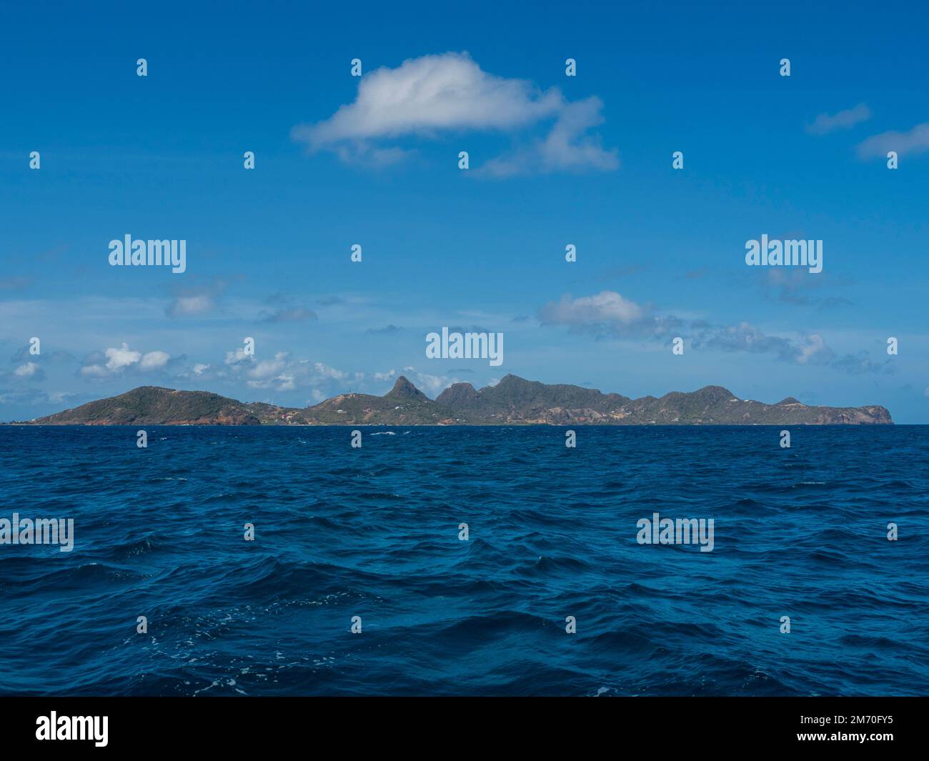 Union Island, Grenadines, Caribbean. Panorama from on board yacht ...