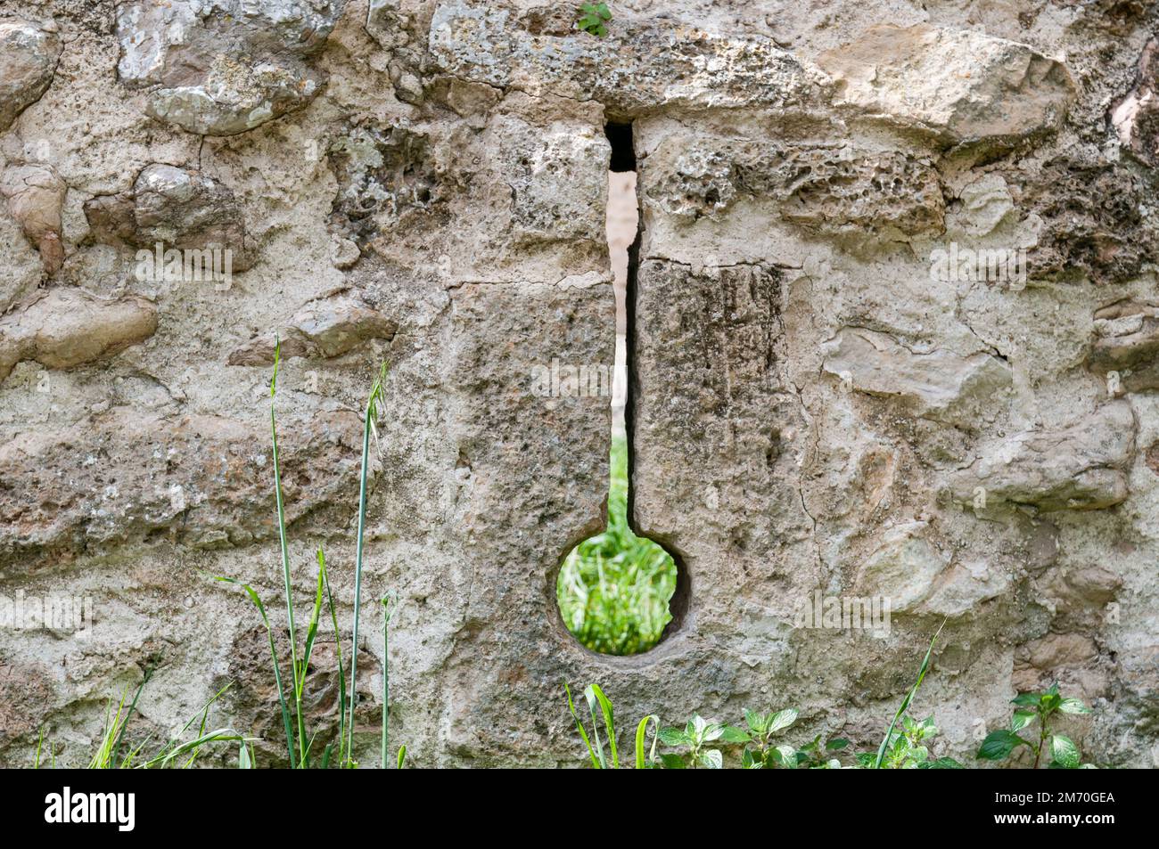 Embrasure in a castle wall, Claramunt castle, Pobla de Claramunt ...