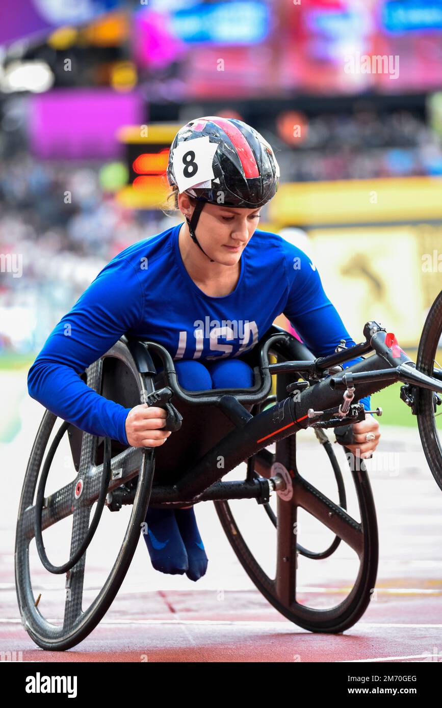 Chelsea McClammer of USA competing in the T53 800m wheelchair race final in the 2017 World Para ...