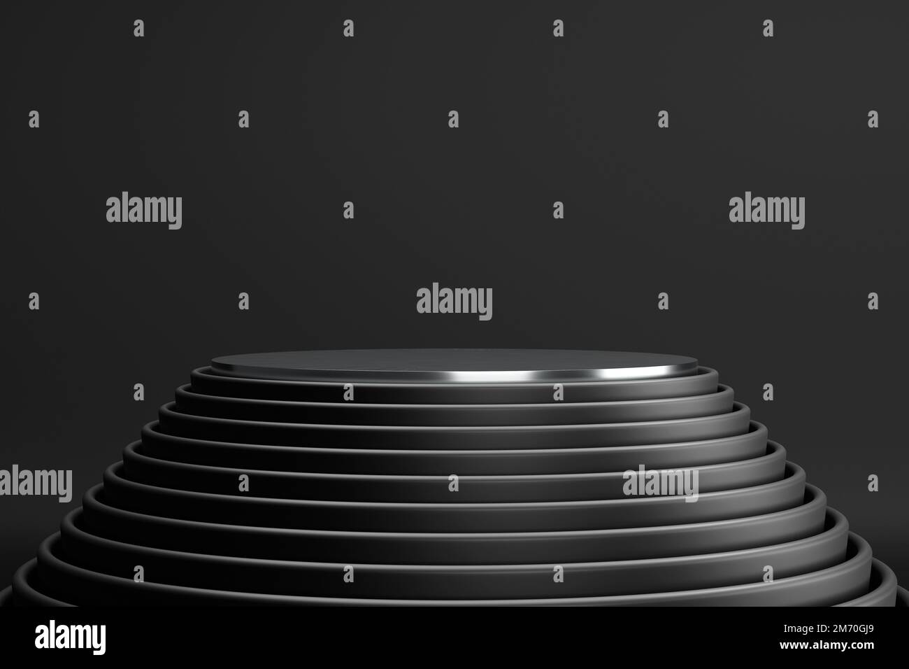 An image of an abstract black round table with layers and a shiny ...