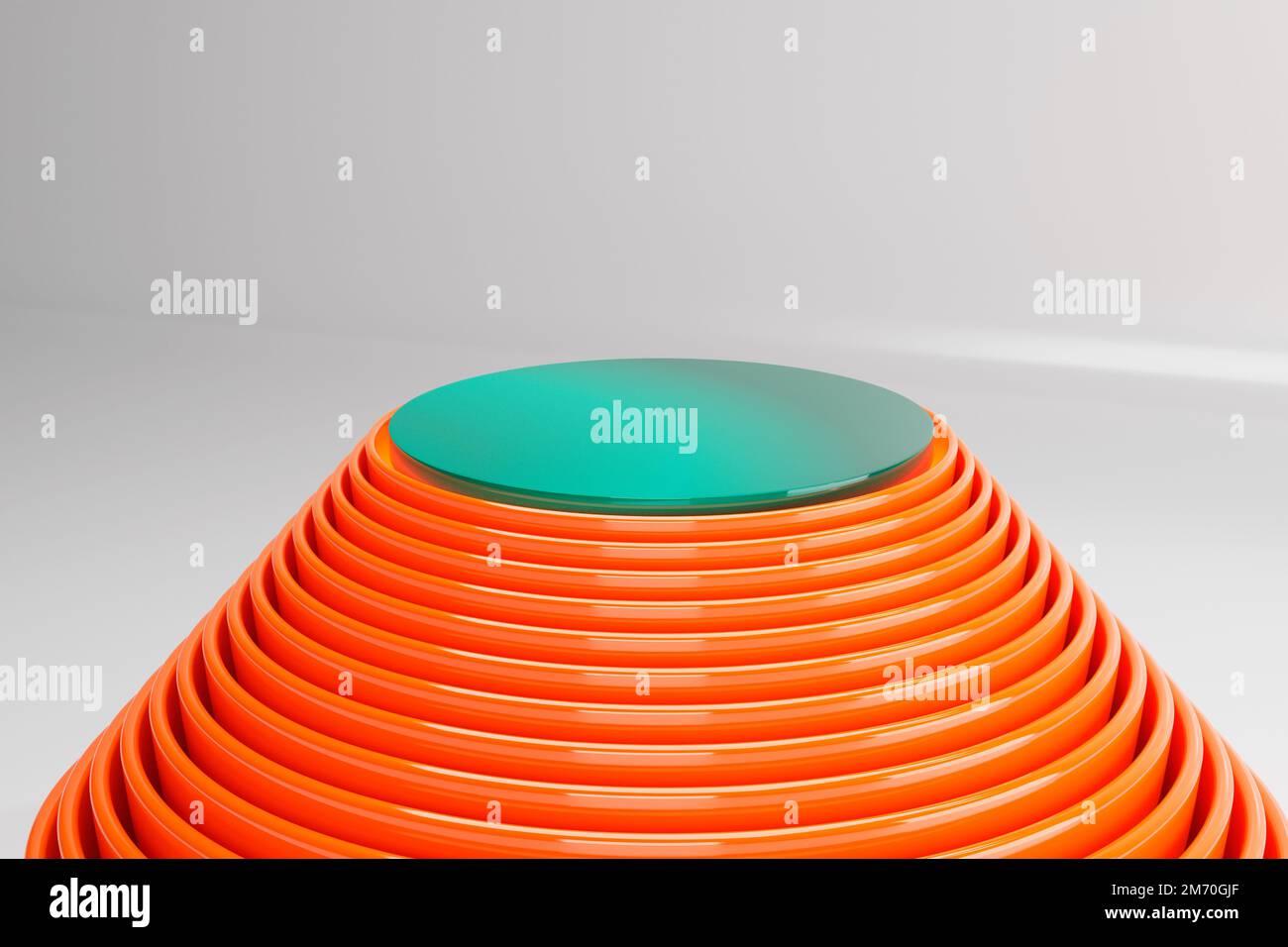 An image of an abstract orange half-round table with layers and a green ...