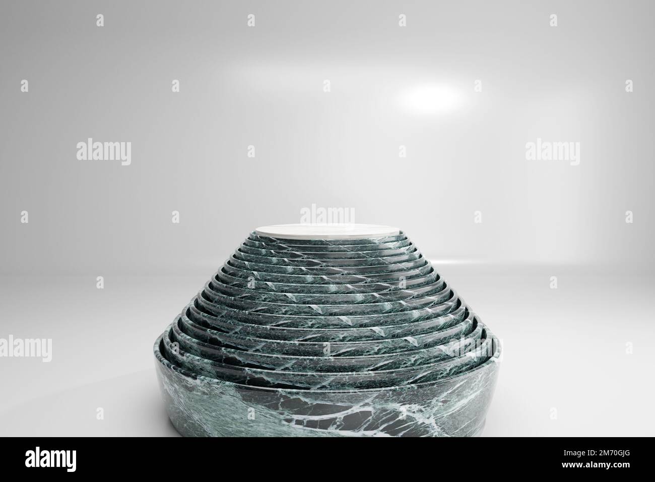 An image of a shiny green round table with layers and a white center on ...