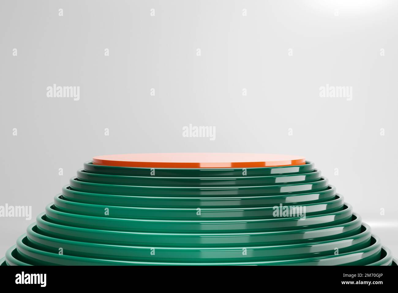 An image of an abstract green half-round table with an orange round ...