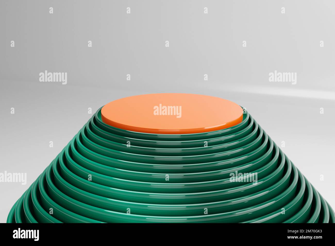 An image of an abstract green round table with layers and an orange ...
