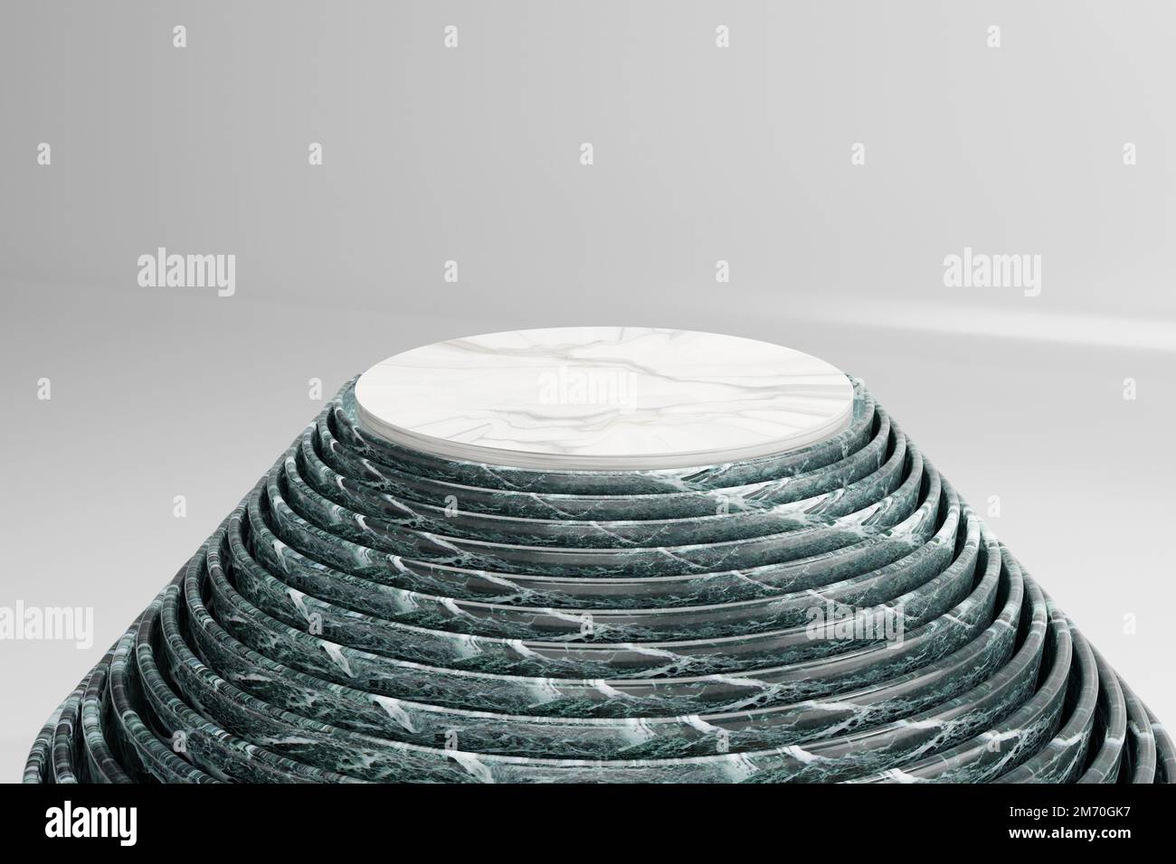 An image of a shiny green round table with layers and a white center on ...