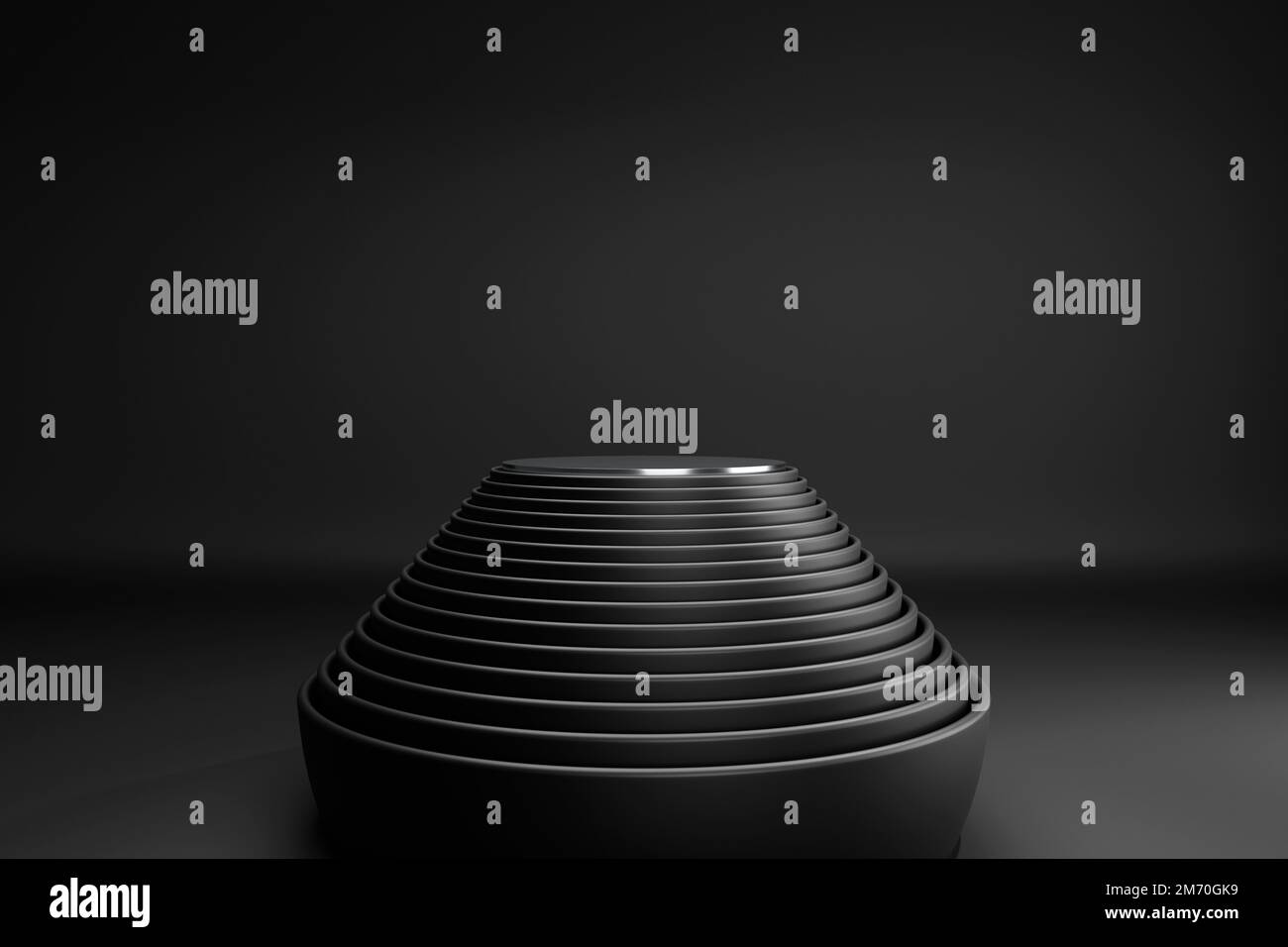 An image of an abstract black round table with layers and a shiny ...