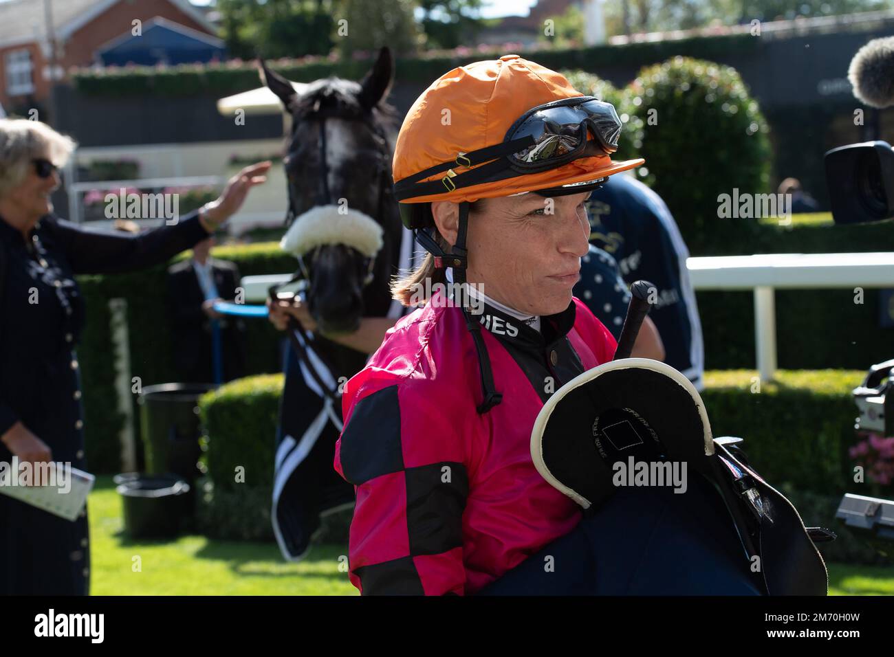 Ascot, Berkshire, UK. 6th August, 2022. Jockey Emma-Jayne Wilson was ...