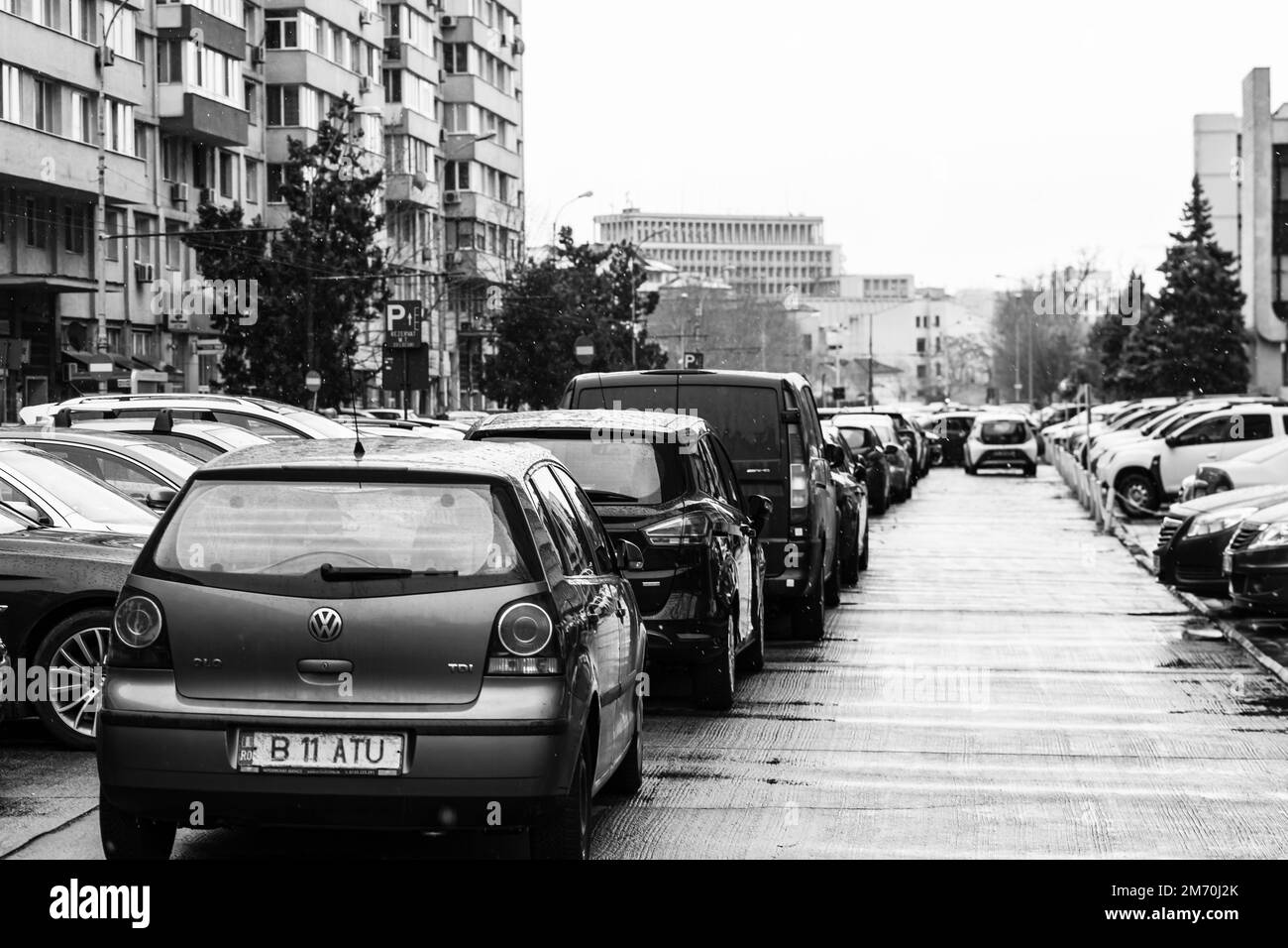 Car traffic, pollution, traffic jam city downtown Bucharest, Romania ...