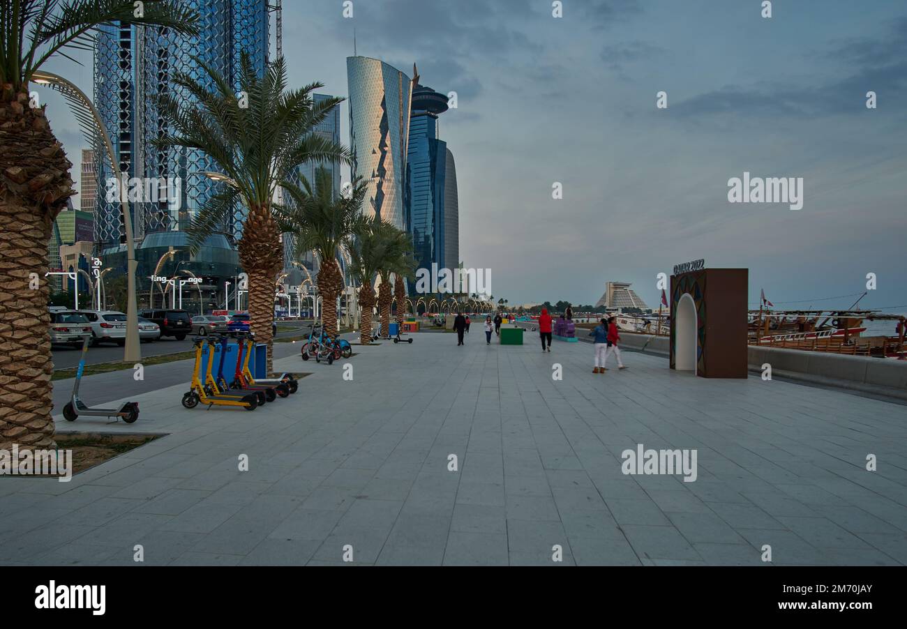 Doha corniche sunset shot showing west bay skyscrapers and the ...