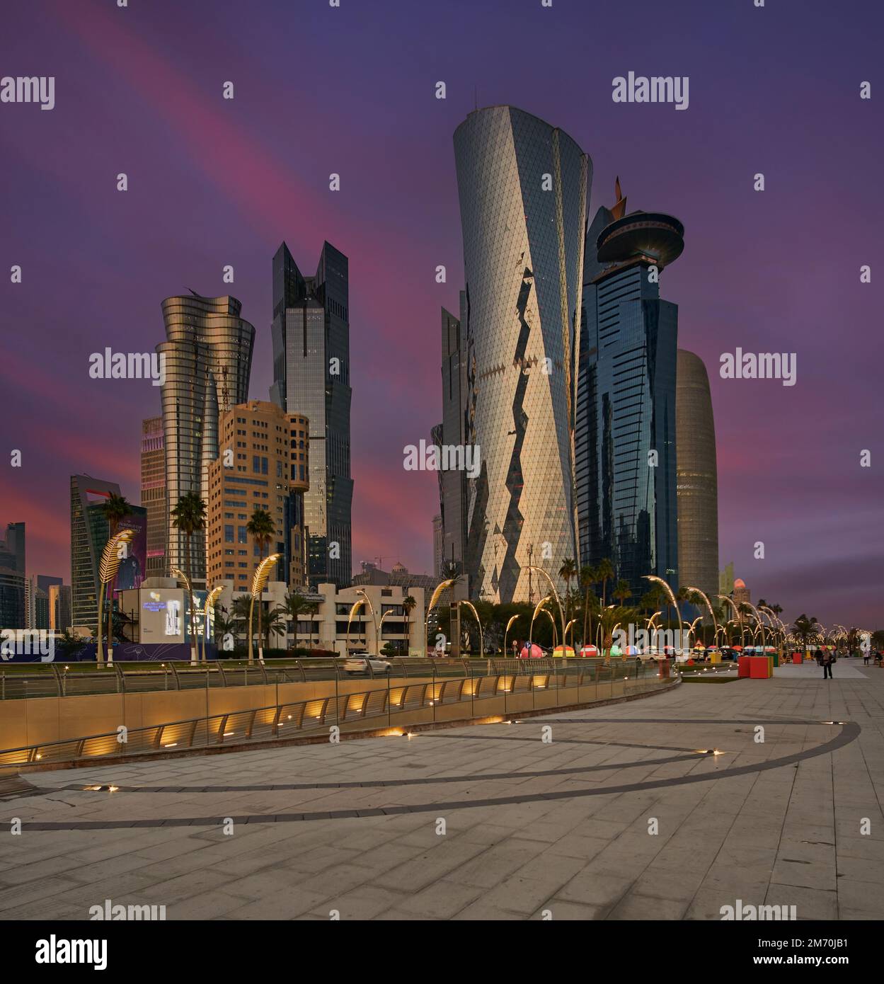 Doha corniche sunset shot showing west bay skyscrapers and the ...