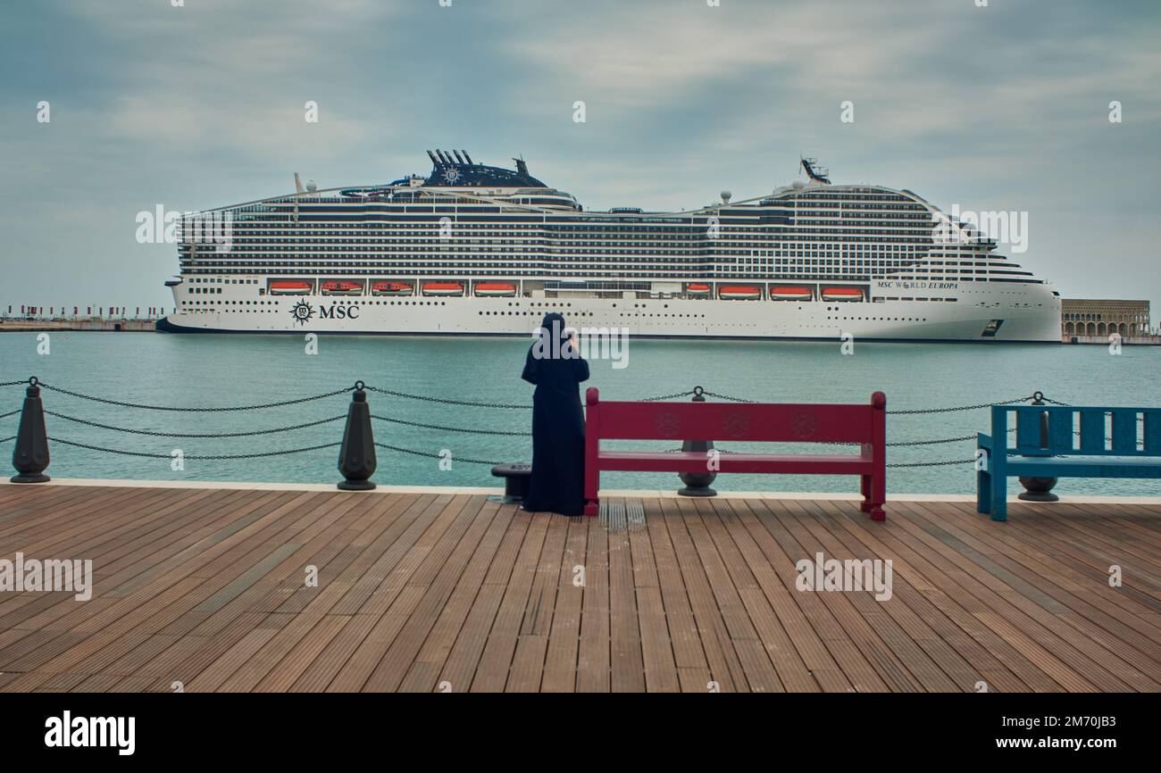 Old Doha port (Mina District) in Doha, Qatar afternoon shot showing ...