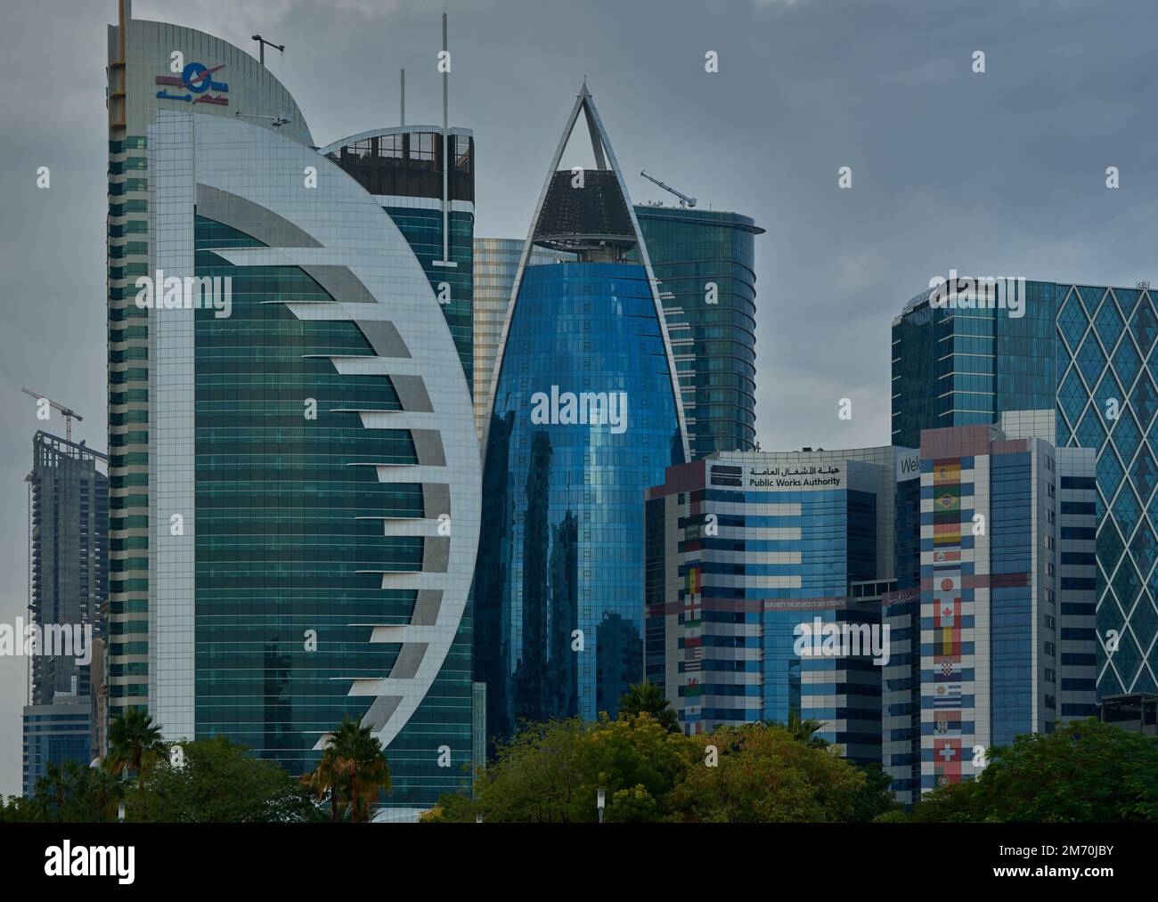 Doha skyline, Doha Qatar from the hotel park afternoon shot showing ...