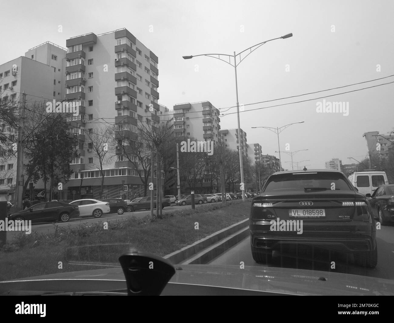 Car traffic, pollution, traffic jam city downtown Bucharest, Romania ...