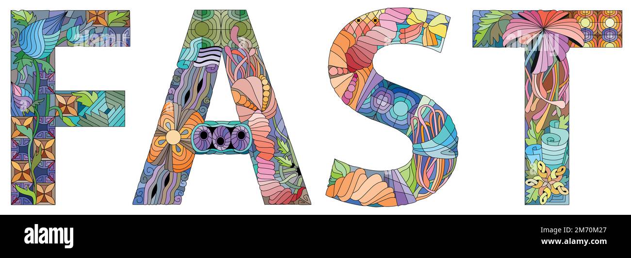 Hand-painted art design. Hand drawn illustration word FAST for t-shirt ...