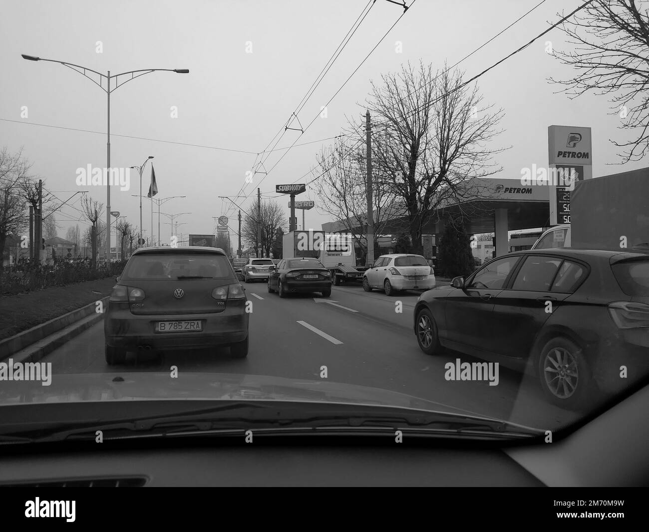 Car traffic, pollution, traffic jam city downtown Bucharest, Romania ...
