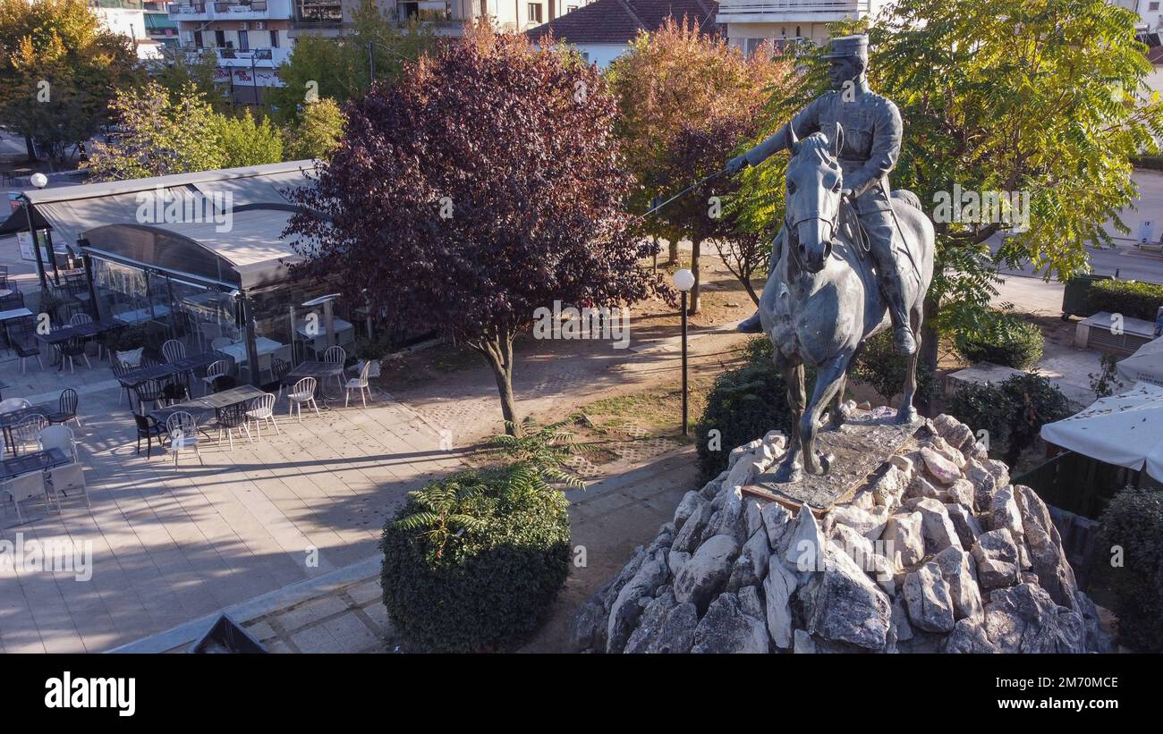 Karditsa city, Plastira statue aerial view, Thessaly, Greece Stock ...