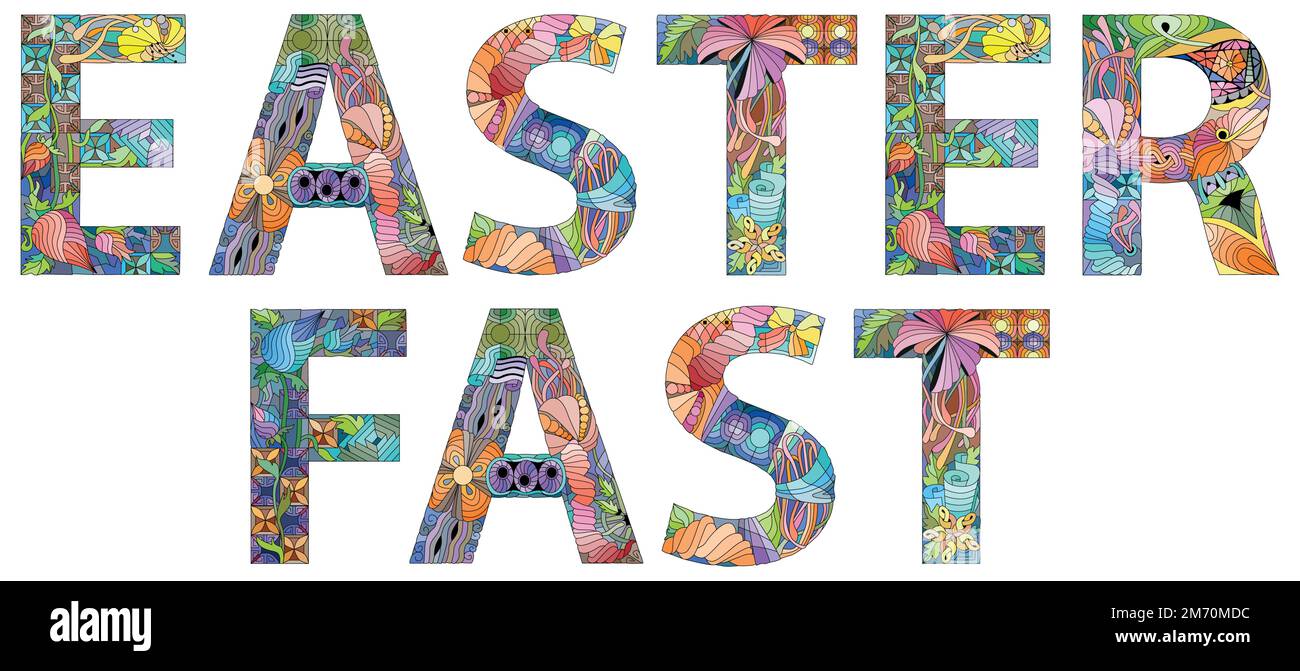 Hand-painted art design. Hand drawn illustration EASTER FAST for t ...
