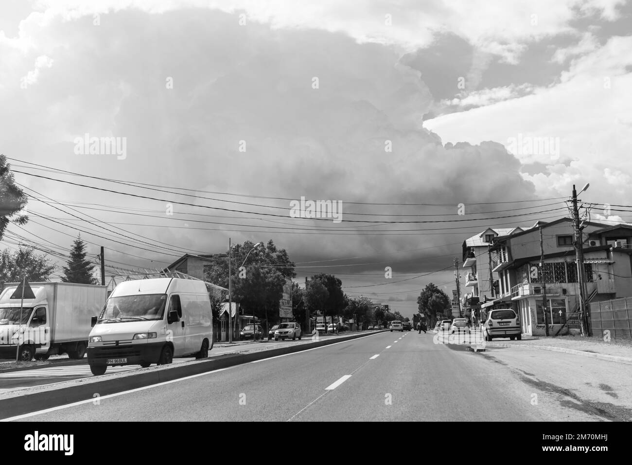 Car traffic, pollution, traffic jam city downtown Bucharest, Romania ...