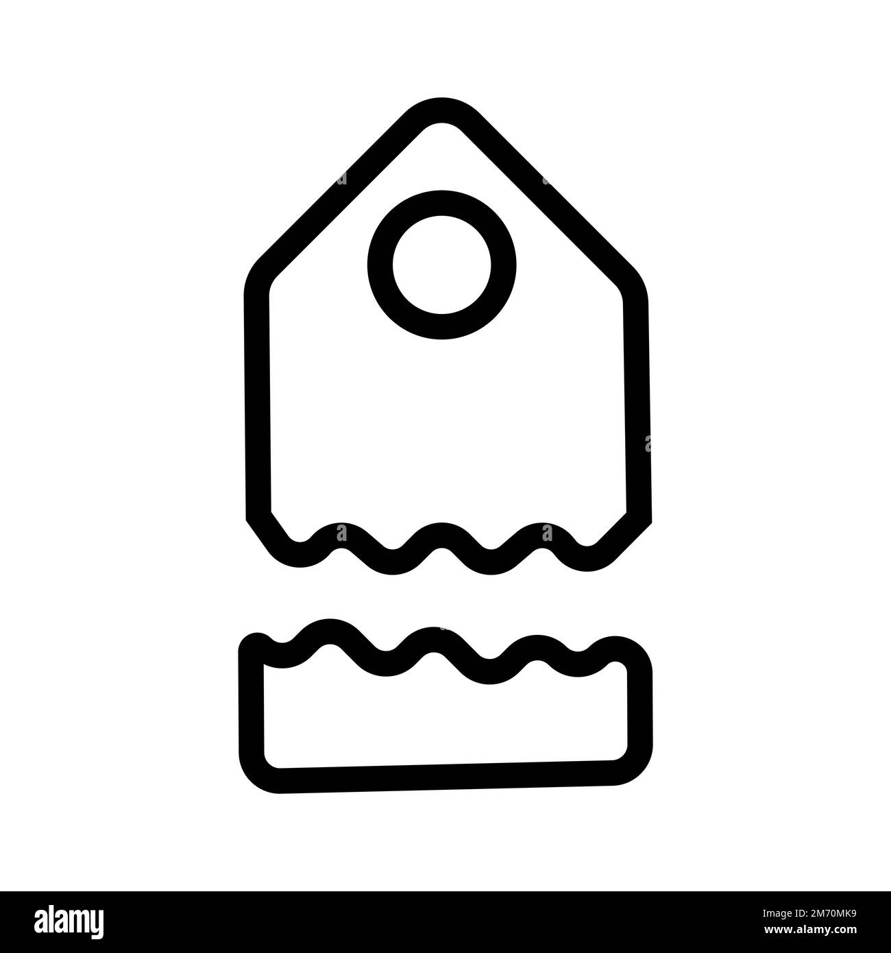 Torn price tag icon line isolated on white background. Black flat thin ...