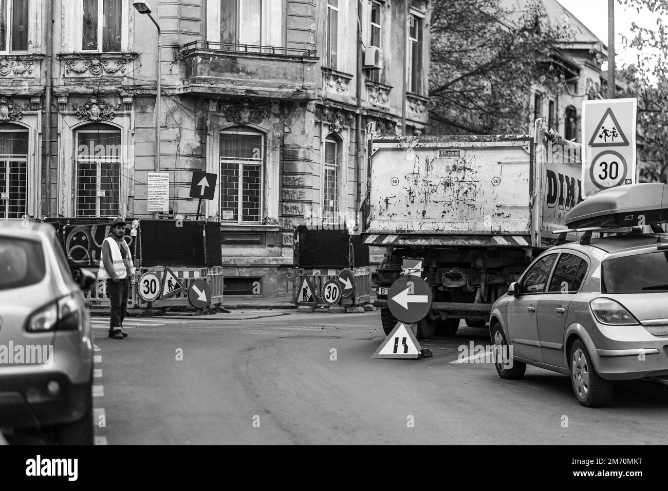 Car traffic, pollution, traffic jam city downtown Bucharest, Romania ...