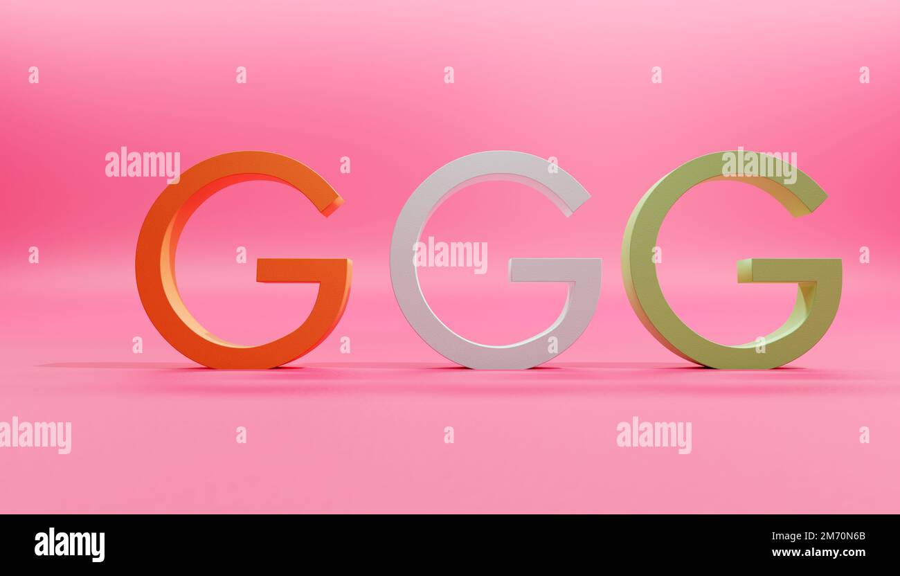 Three G letters in red, white, and golden colors on the pink background ...