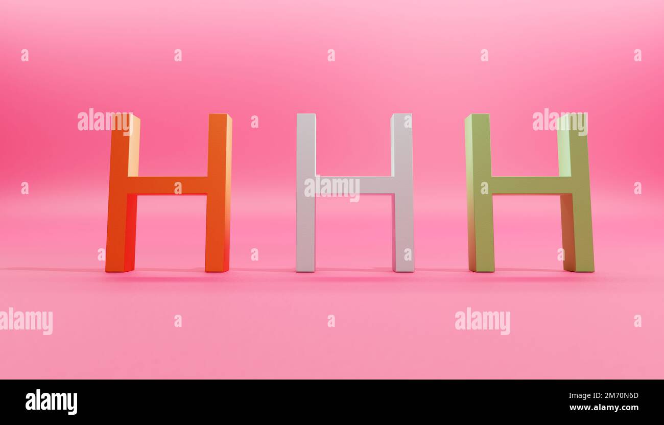 Three H letters in red, white, and golden colors on the pink background ...