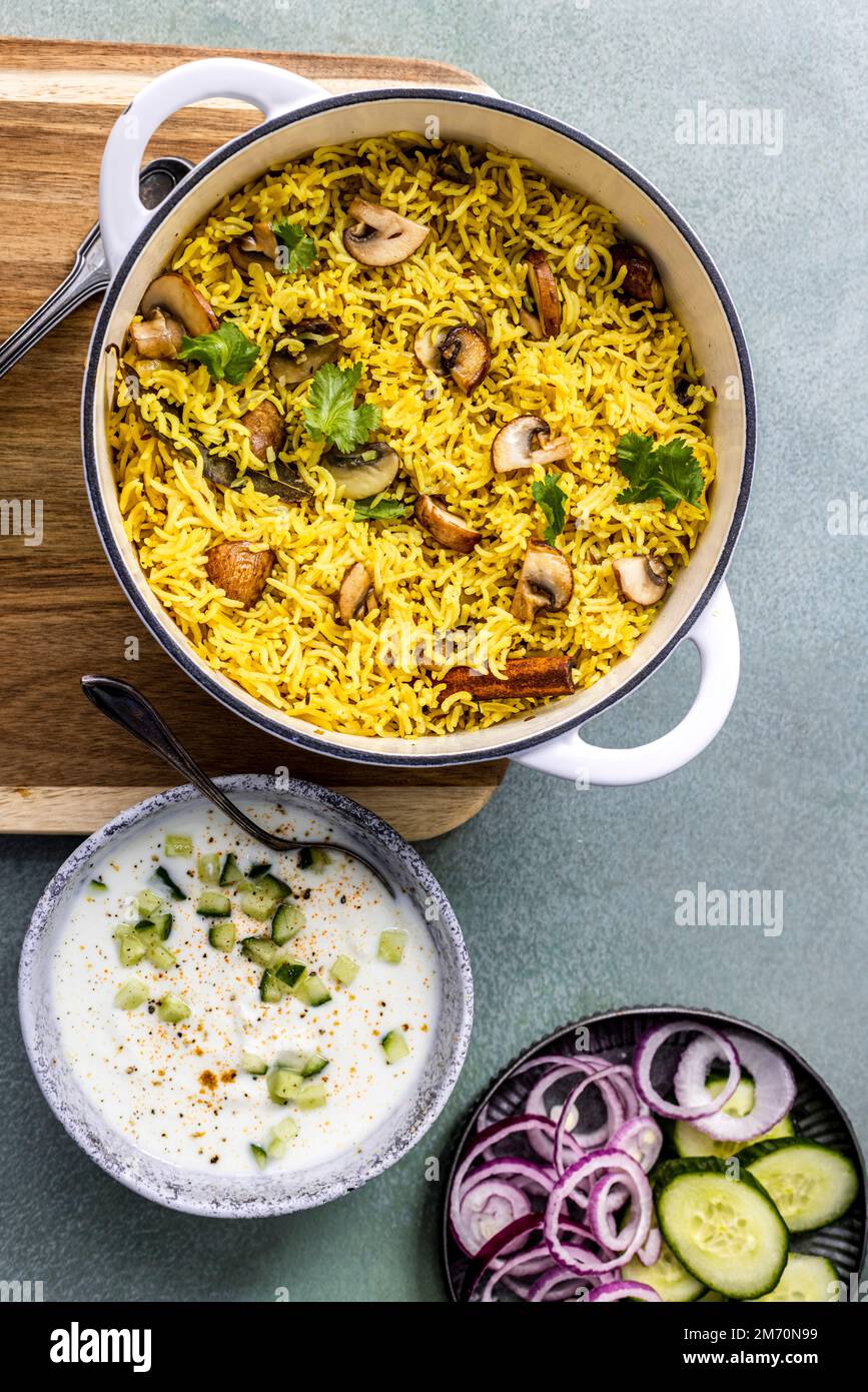 Indian Mushroom Pilau rice dish Stock Photo - Alamy