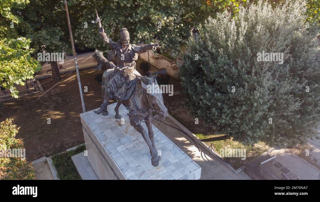 Karditsa city, Karaiskaki statue aerial view, Thessaly, Greece Stock ...