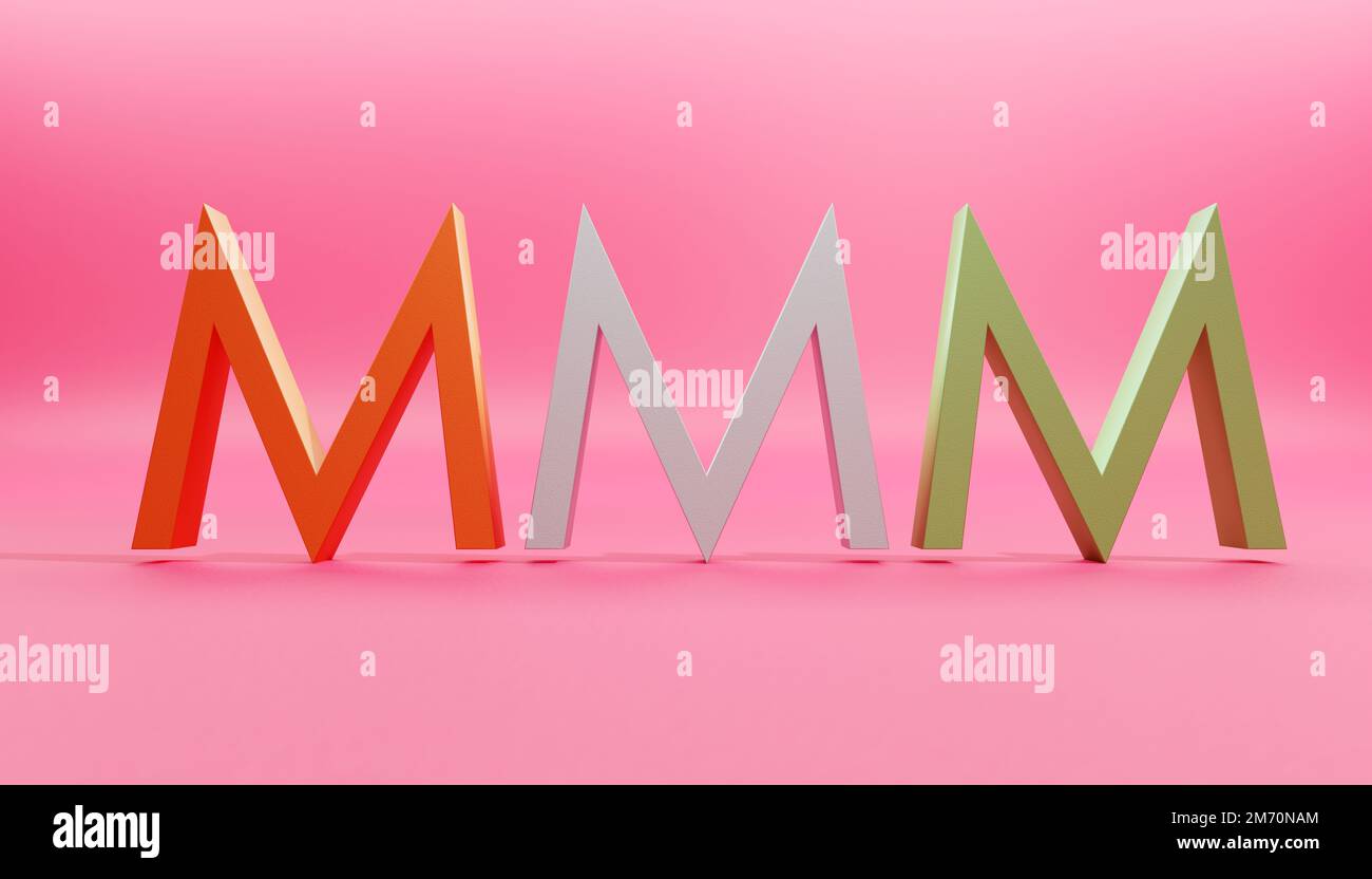 Three M letters in red, white, and golden colors on the pink background ...
