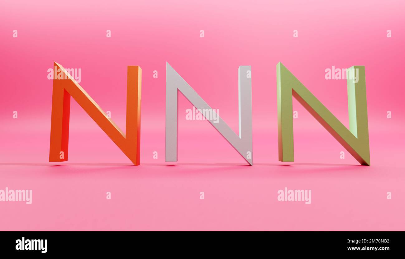 Three N letters in red, white, and golden colors on the pink background ...