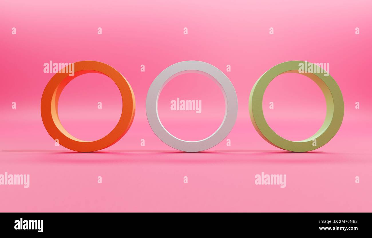 Three O letters in red, white, and golden colors on the pink background ...