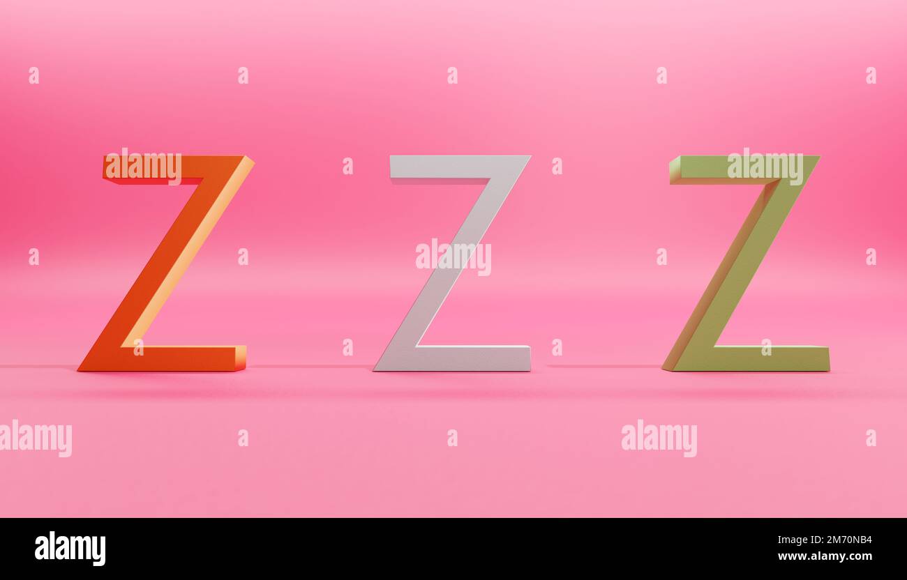 Three Z letters in red, white, and golden colors on the pink background ...