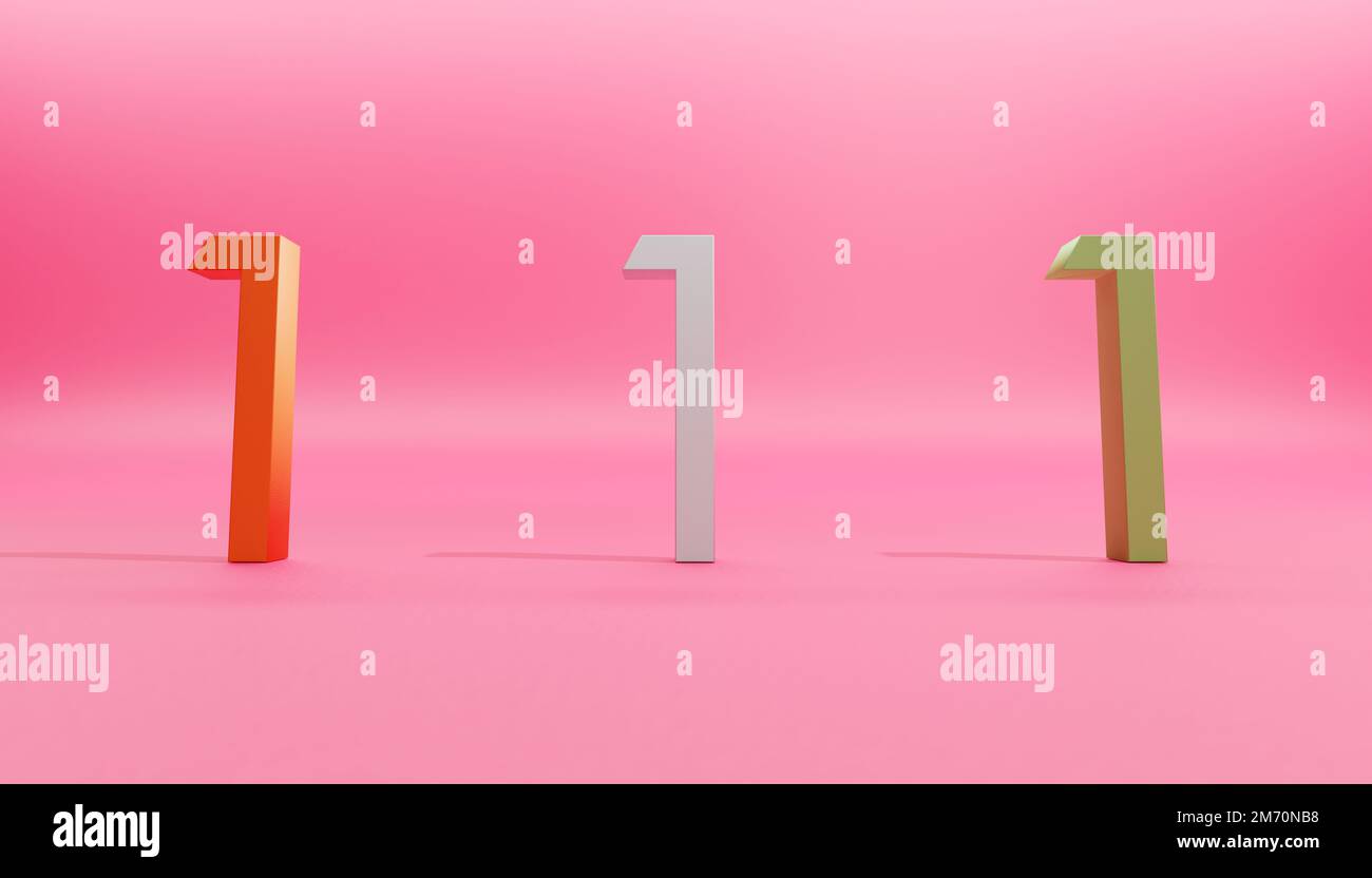 Three 1 numbers in red, white, and golden colors on the pink background ...