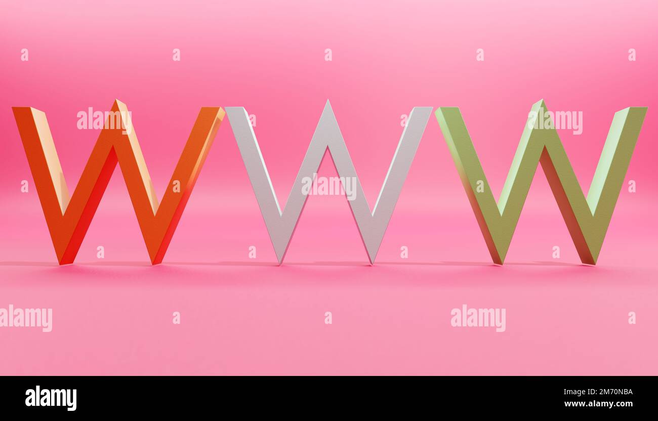 Three W letters in red, white, and golden colors on the pink background ...