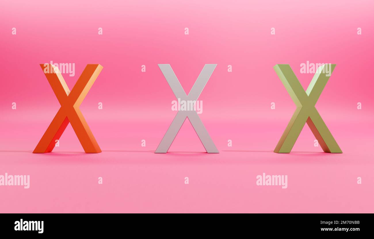 Three X letters in red, white, and golden colors on the pink background ...
