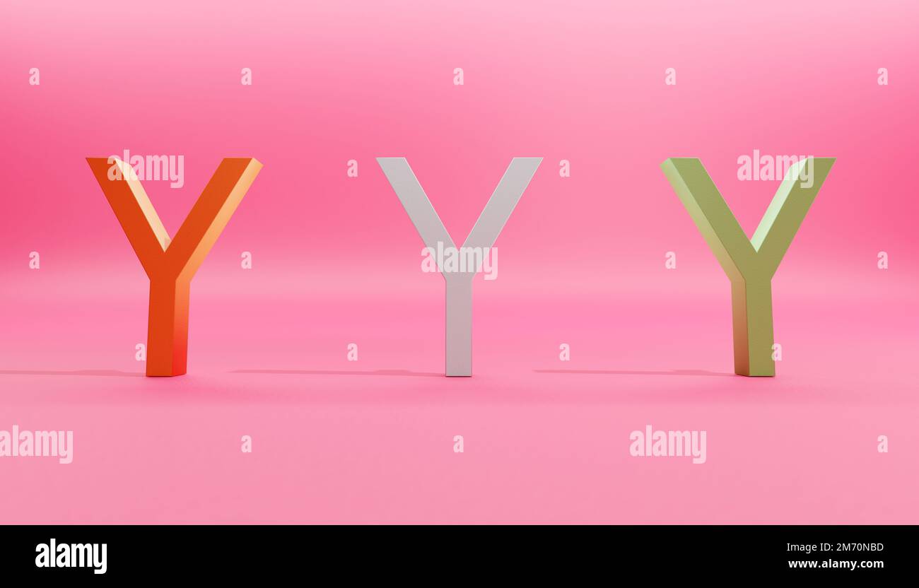 Three Y letters in red, white, and golden colors on the pink background ...