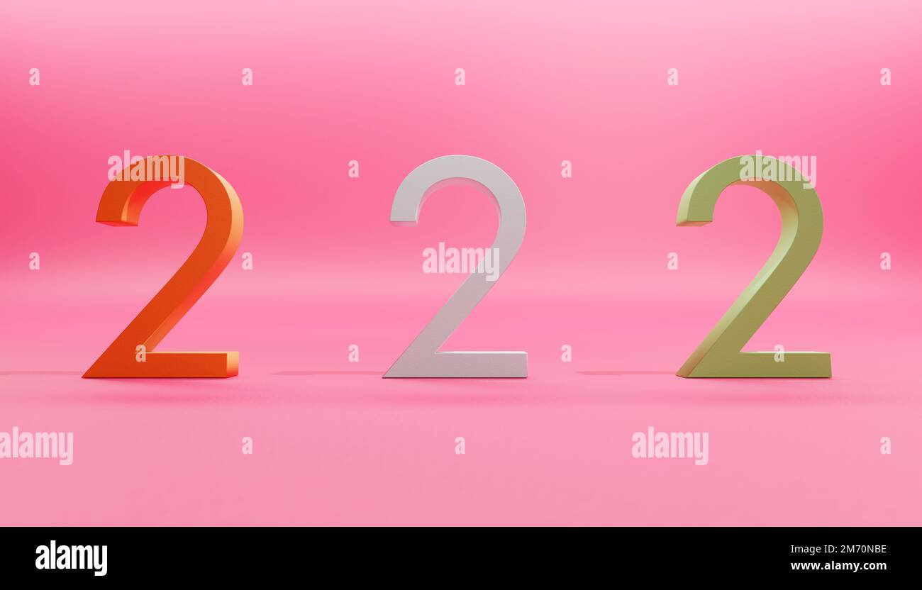Three 2 numbers in red, white, and golden colors on the pink background ...
