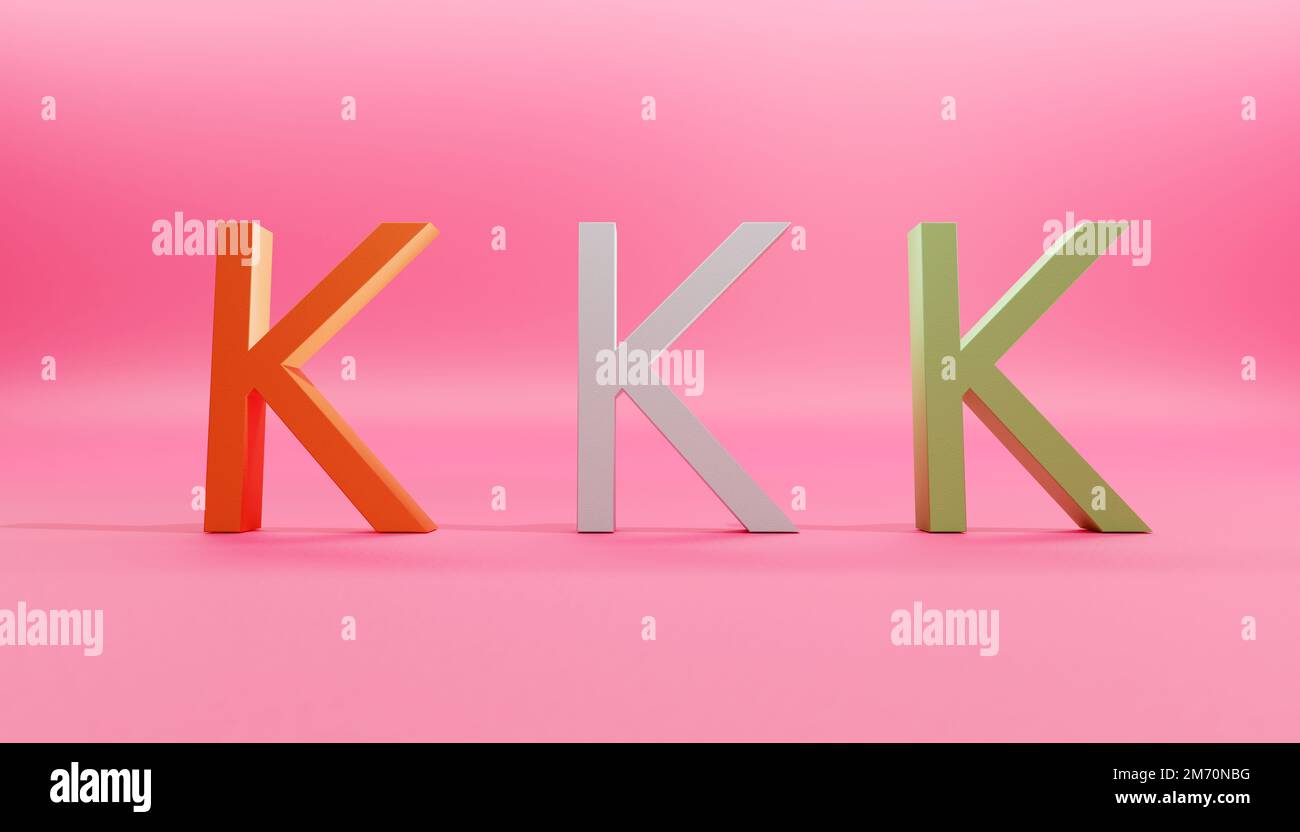 Three K letters in red, white, and golden colors on the pink background ...