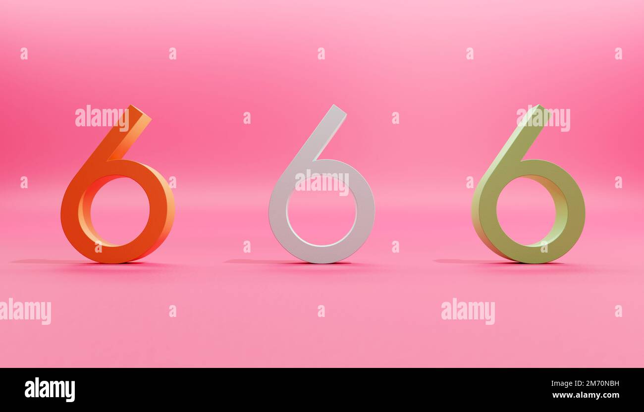 Three 6 numbers in red, white, and golden colors on the pink background ...