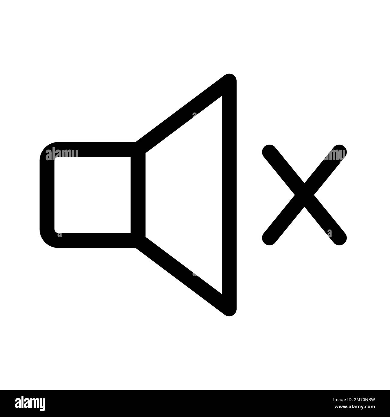 Sound mute icon line isolated on white background. Black flat thin icon on modern outline style ...